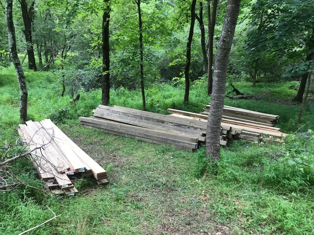 Hauling wood for new bridge and boardwalk – Ecological Preserve